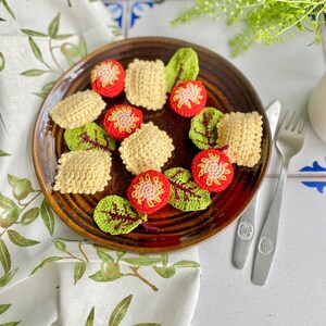 Crochet Italian Ravioli Pasta With Cherry Tomatoes and Beetroot Leaves ...