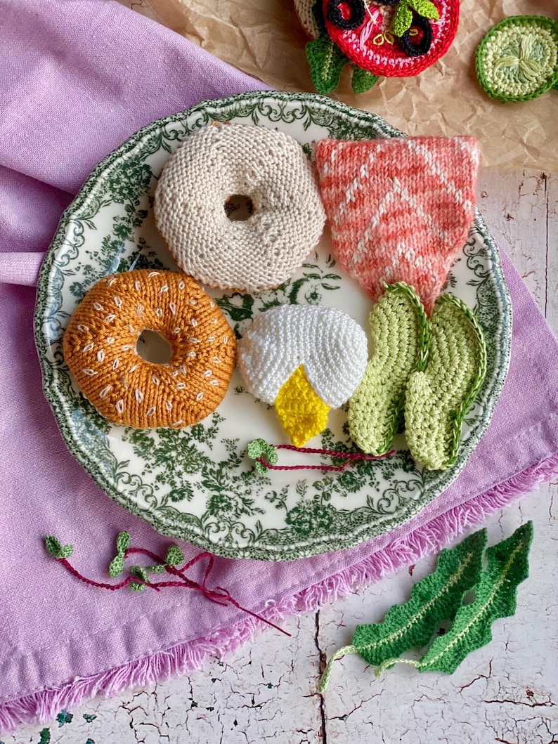 Knitted Bagel Sandwich: Montessori Pretend Play Food, Crochet Fillings ...