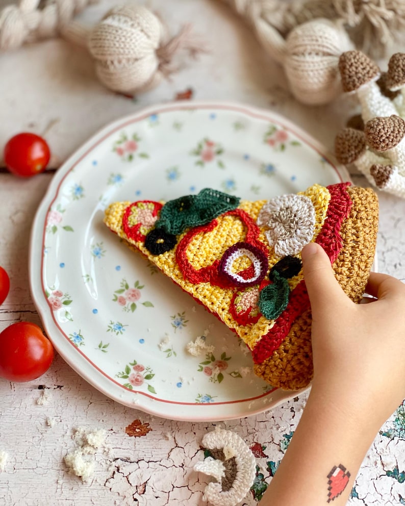 Crochet Pizza Slice: Handmade Cotton Play Food, Montessori Kitchen ...