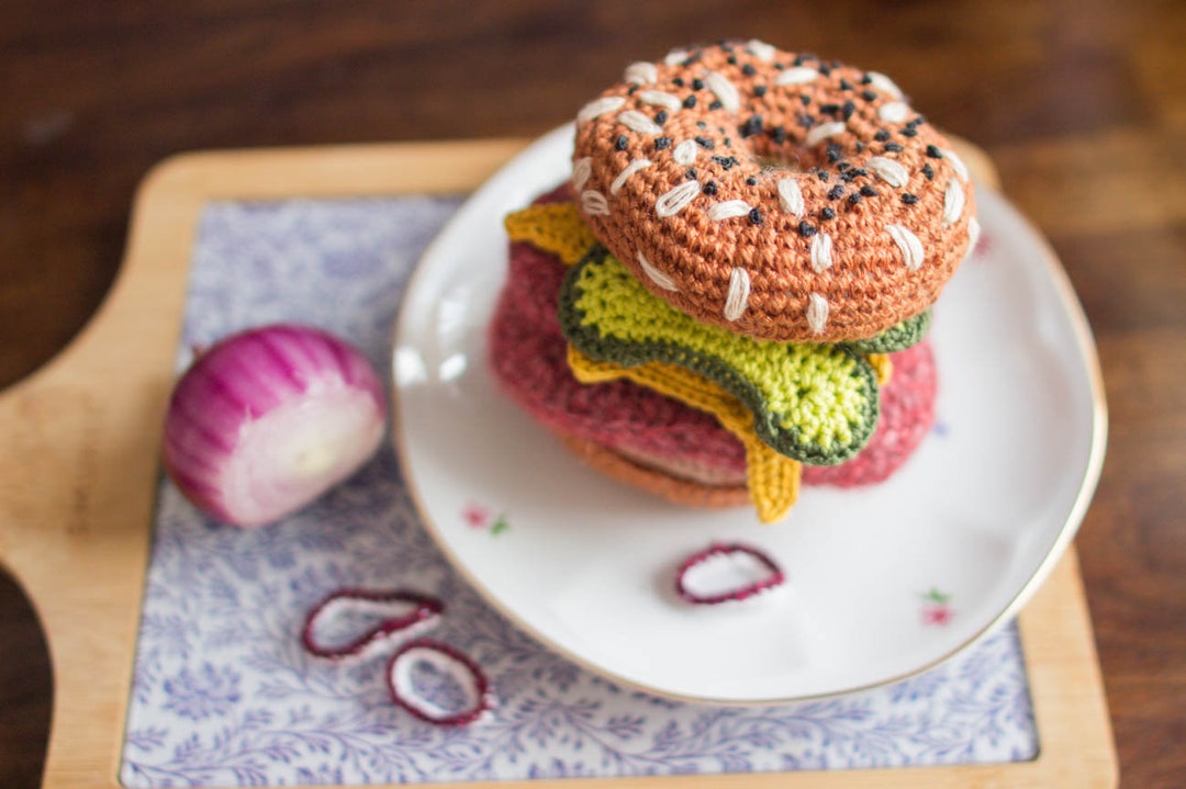 Crochet Beef & Pickle Bagel for Kitchen Fun Crochet Food - Etsy