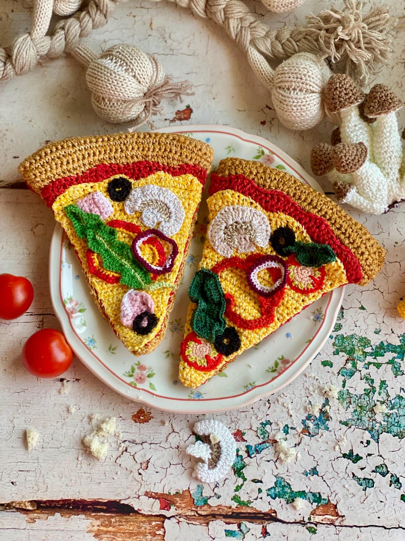 Crochet Pizza Slice: Handmade Cotton Play Food, Montessori Kitchen ...