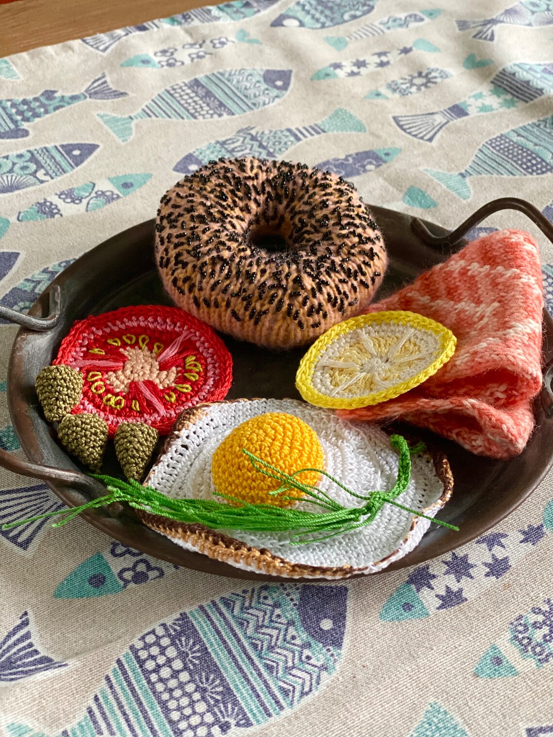 Crochet Breakfast Set Bagel With Egg and Smoked Salmon, Pretend Play ...