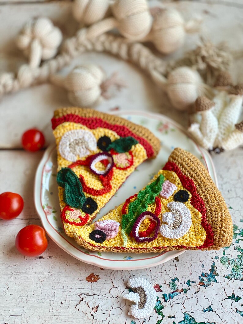 Crochet Pizza Slice: Handmade Cotton Play Food, Montessori Kitchen ...