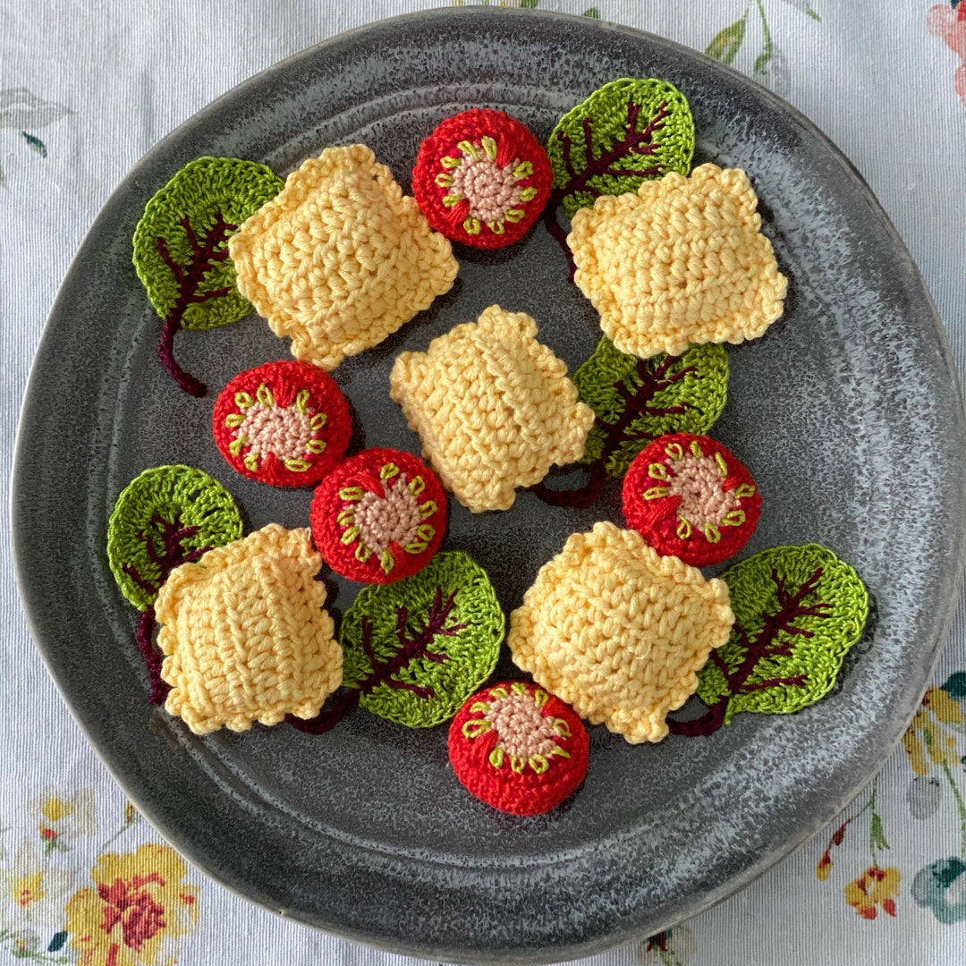 Crochet Italian Ravioli Pasta With Cherry Tomatoes and Beetroot Leaves ...