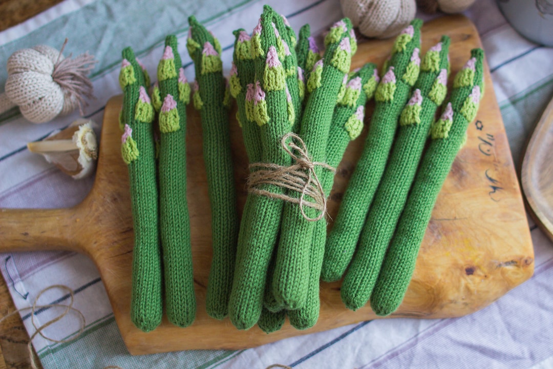 Knitted Asparagus for Kids Kitchen, Pretend Play Food, Art Food, Fiber ...