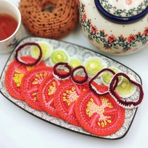 Crochet Onion Ring - Red and White, Pretend Play, Fake Food, Crochet ...