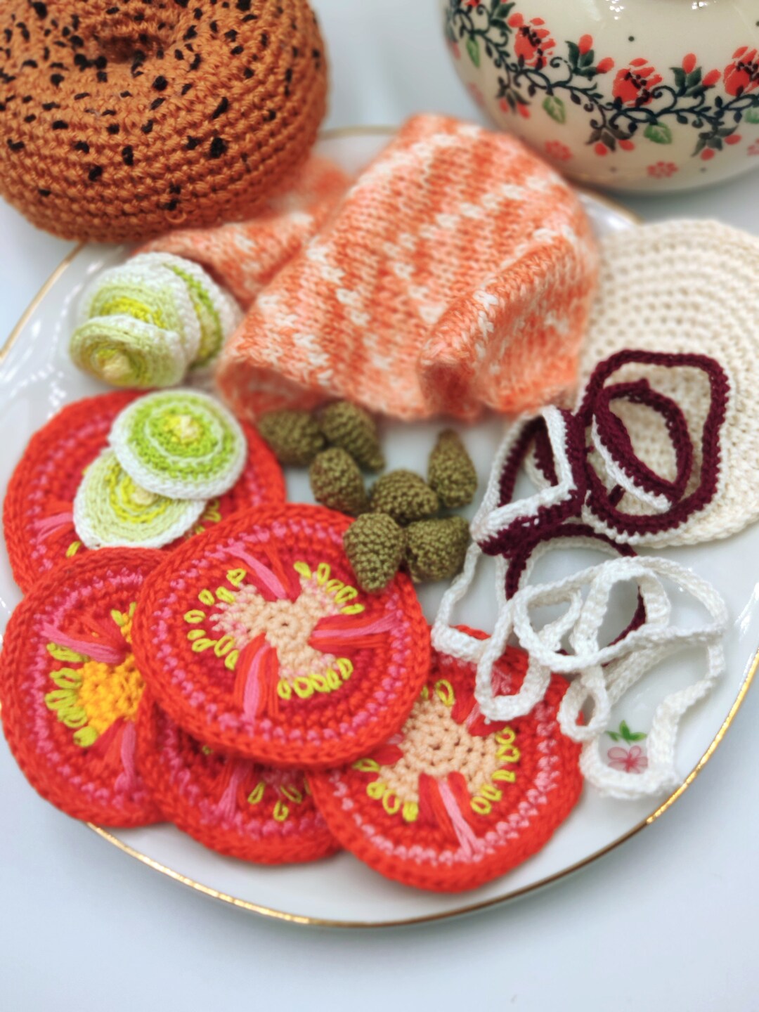 Crochet Onion Ring Red and White, Pretend Play, Fake Food, Crochet ...