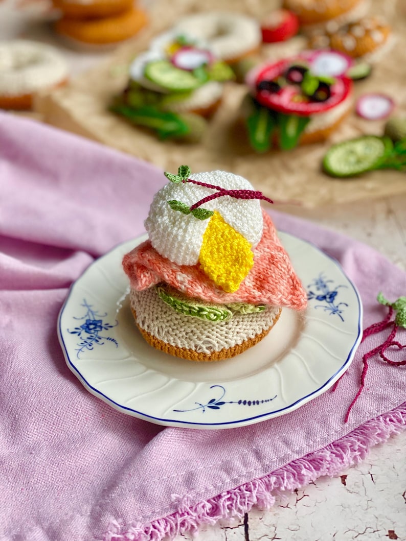 Knitted Bagel Sandwich: Montessori Pretend Play Food, Crochet Fillings ...