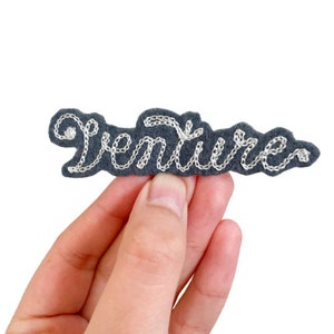 Customized Word Patch - Metallic Silver Stitching on Grey Wool Felt - Etsy