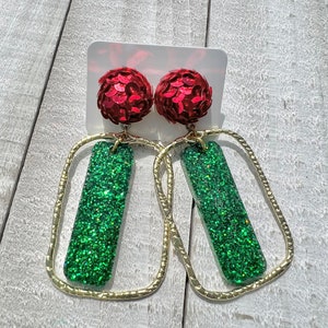 Sequin Topper Christmas Metal Accent Drop Earrings - Etsy