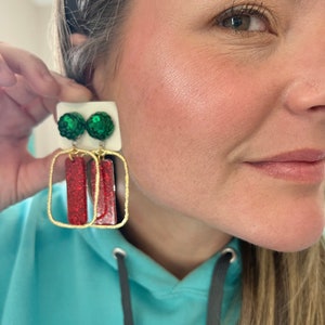 Sequin Topper Christmas Metal Accent Drop Earrings - Etsy