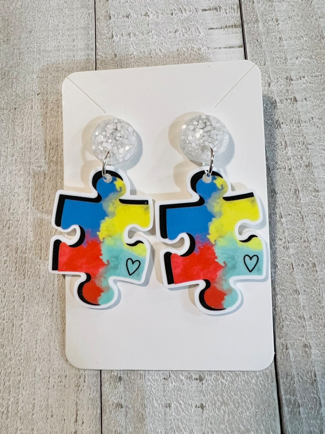 2 Acrylic Autism Awareness Watercolor Puzzle Piece Dangle Earrings - Etsy