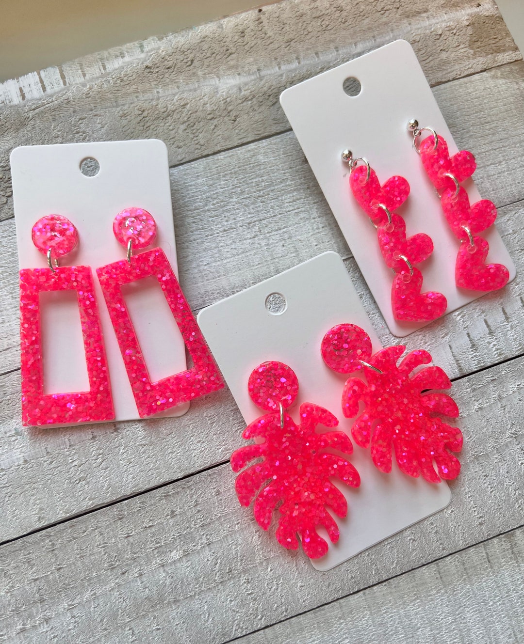 Malibu Neon Pink Glitter Resin Earrings - Etsy