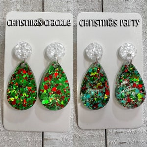 Christmas Teardrop Dangle Resin Earrings; White Snow Resin Topper - Etsy