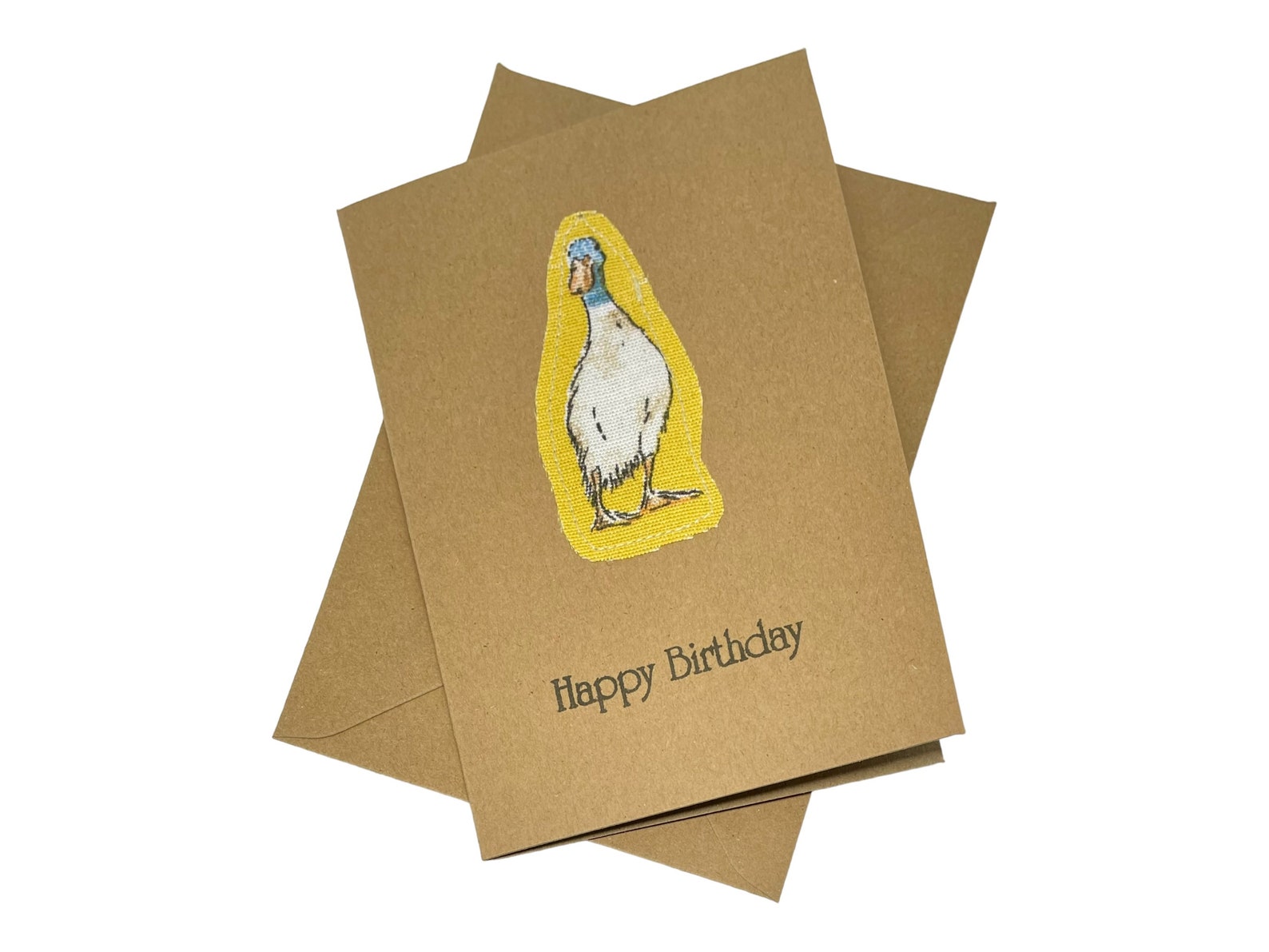 Duck Birthday Cards - Yellow Animal Fabric on Kraft Card. Card for Her ...