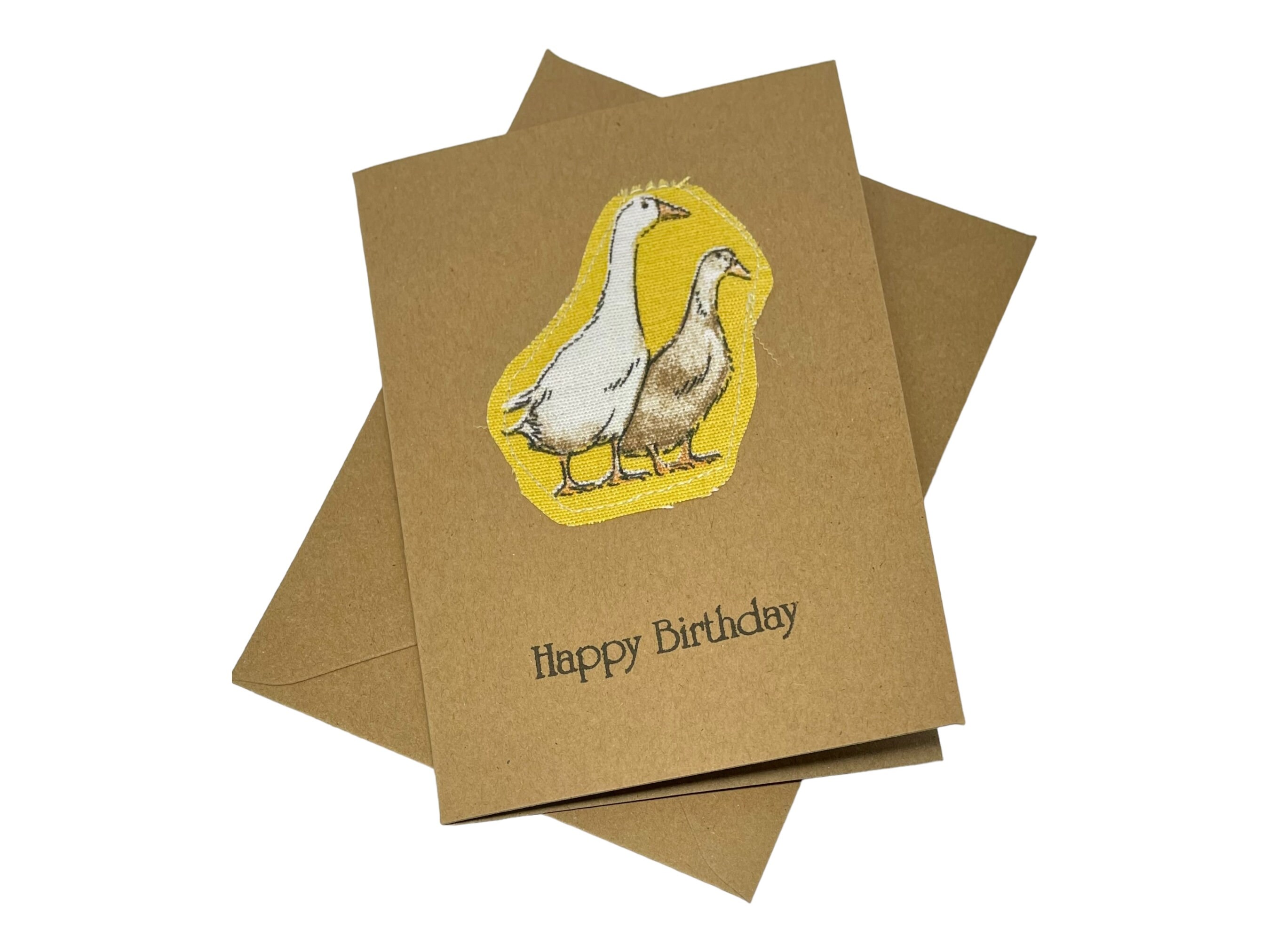 Duck Birthday Cards - Yellow Animal Fabric on Kraft Card. Card for Her ...