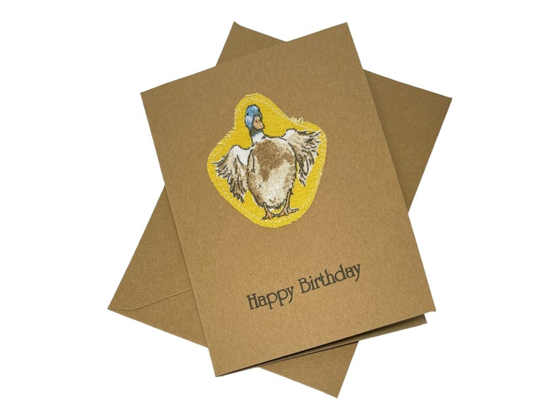 Duck Birthday Cards - Yellow Animal Fabric on Kraft Card. Card for Her ...