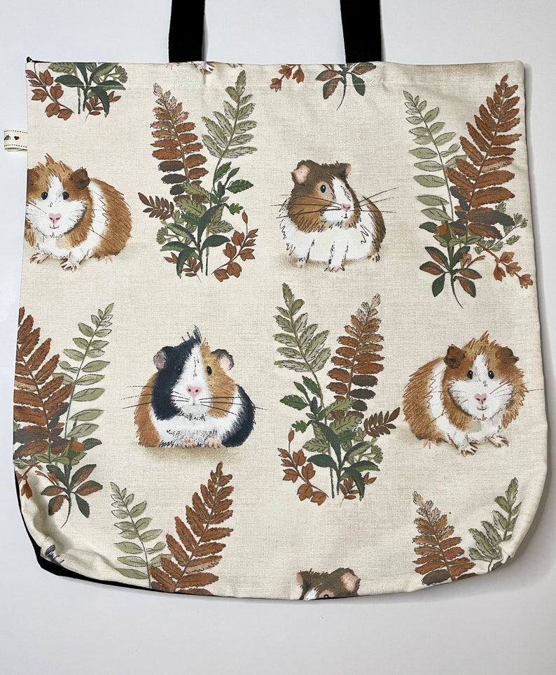 Guinea Pig Tote Bag. Lined Shopping Bag. Reusable Long Black - Etsy