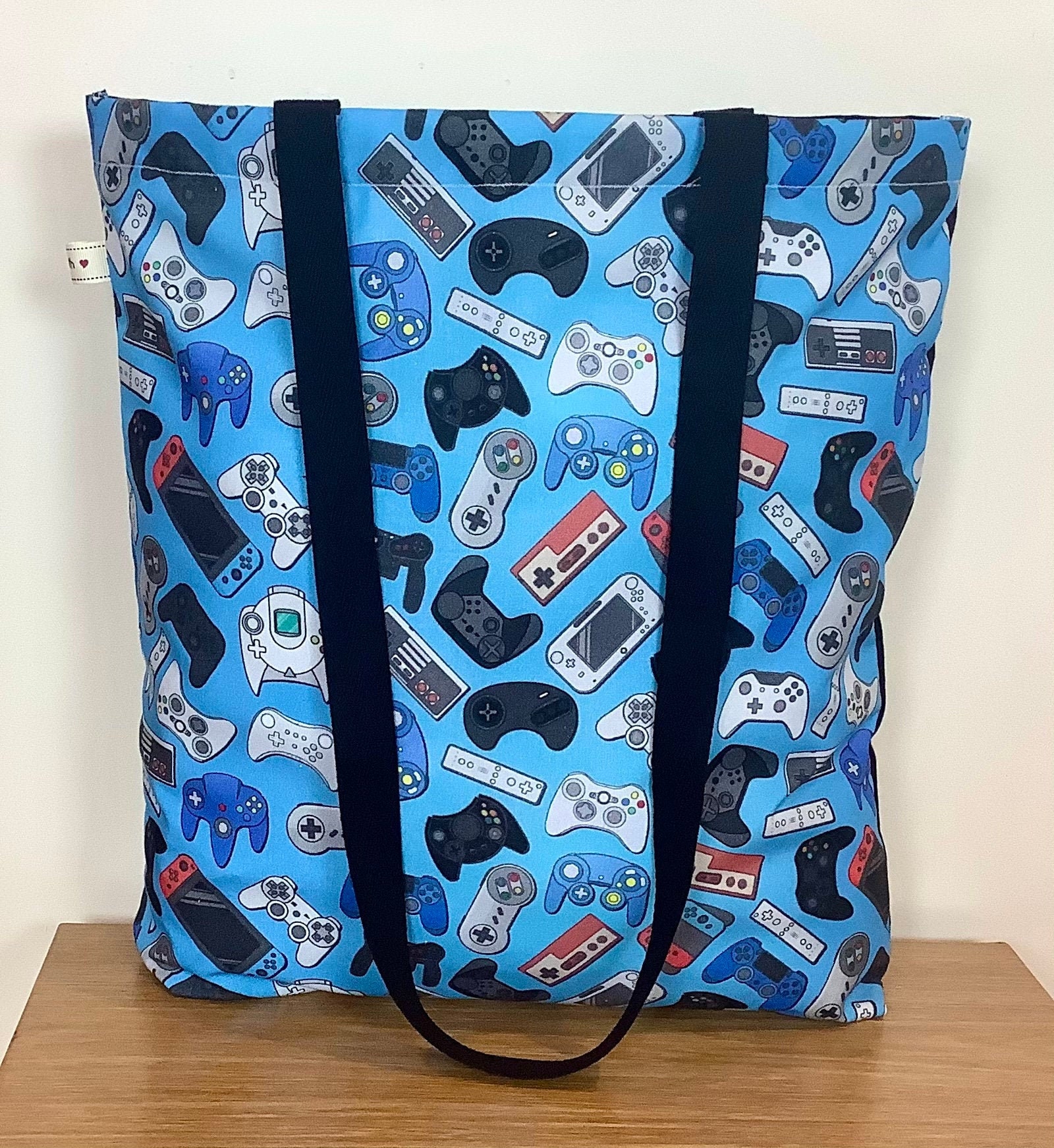 Gaming Shopping Tote Lined Bag Reusable Cotton Long Black - Etsy