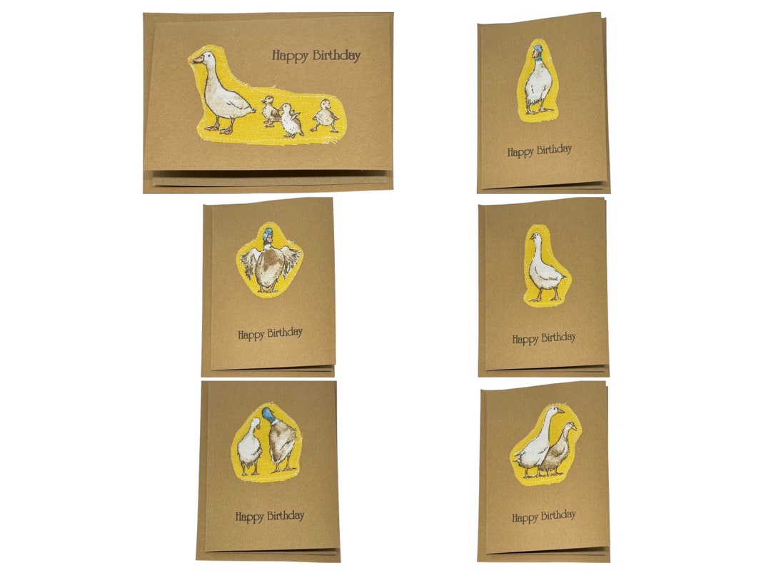 Duck Birthday Cards - Yellow Animal Fabric on Kraft Card. Card for Her ...