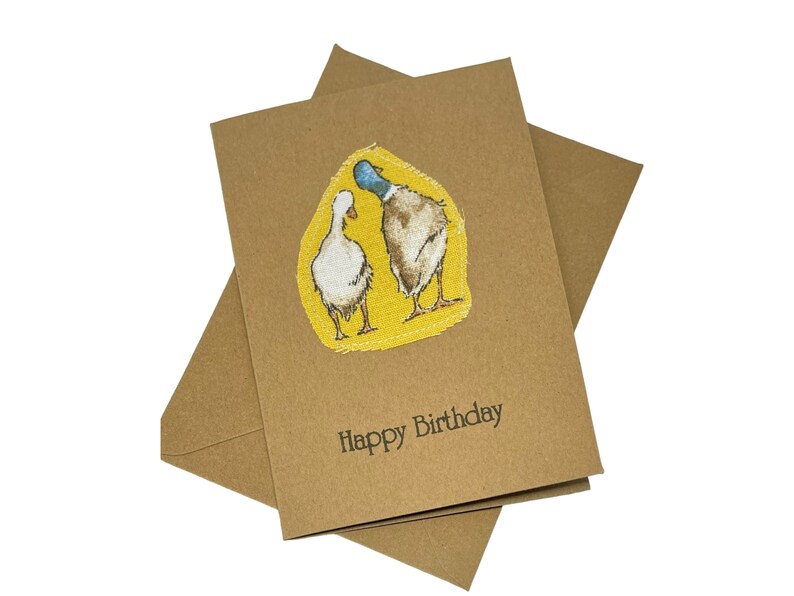 Duck Birthday Cards - Yellow Animal Fabric on Kraft Card. Card for Her ...