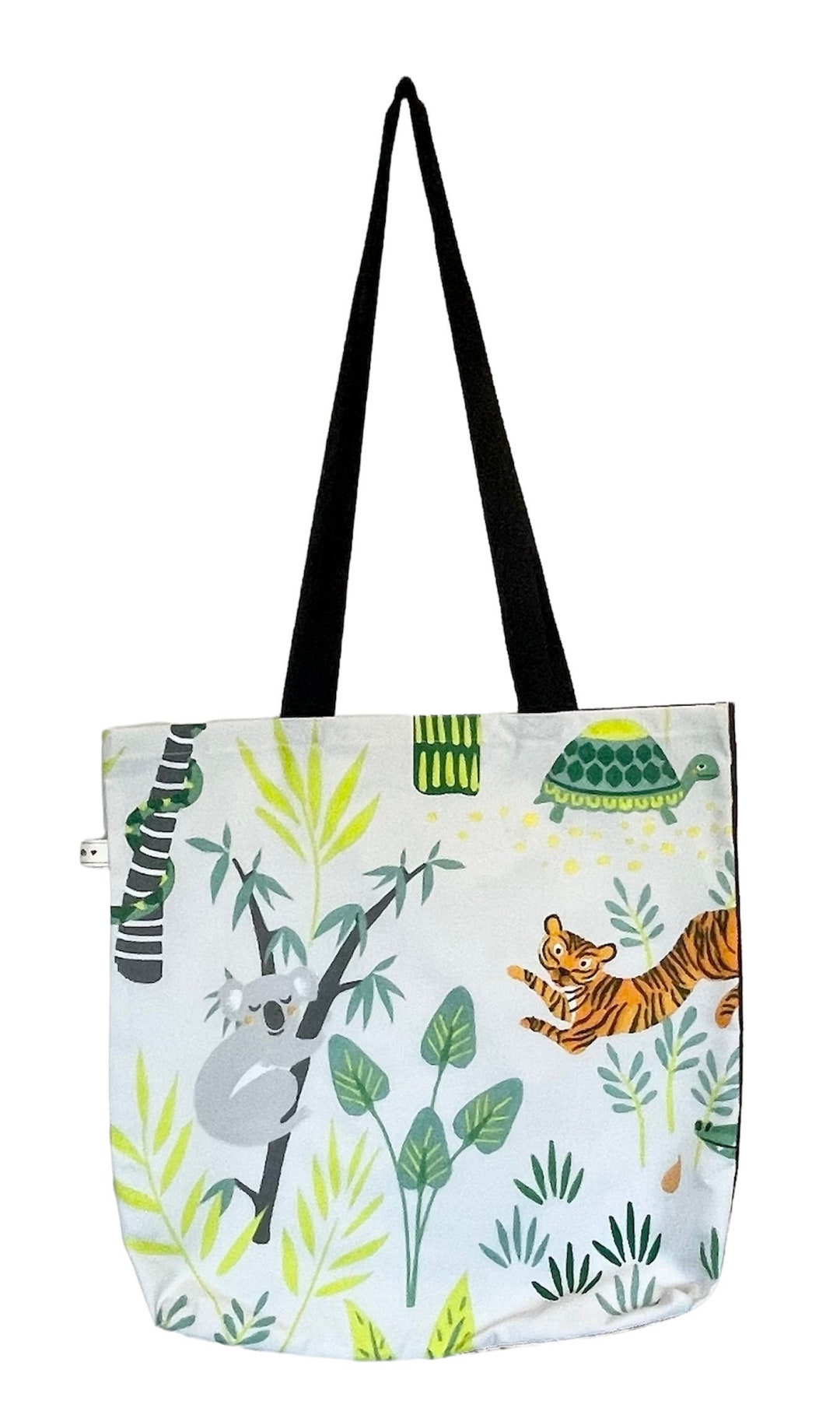 Jungle Animals Tote Bag. Lined Shopping Bag. Reusable, Black Handles ...