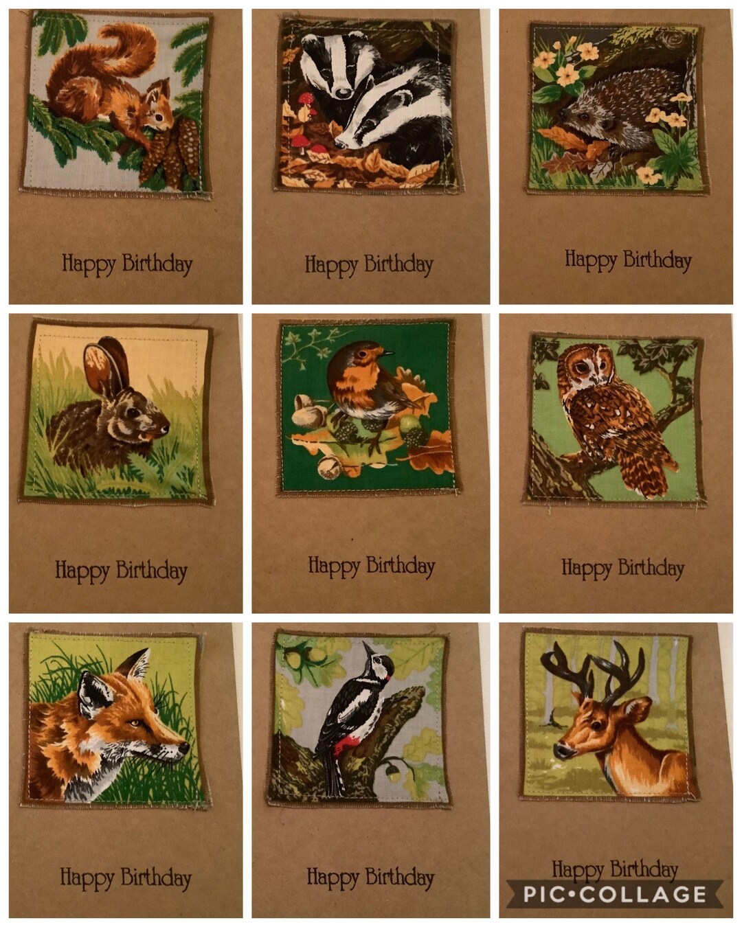 Handmade Birthday Cards Woodland Animals Fabric Kraft Card Hare ...