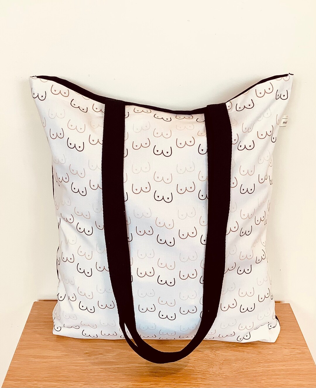 Boobs Shopping Tote Lined Bag, Boobies Breasts Reusable, Long Black ...