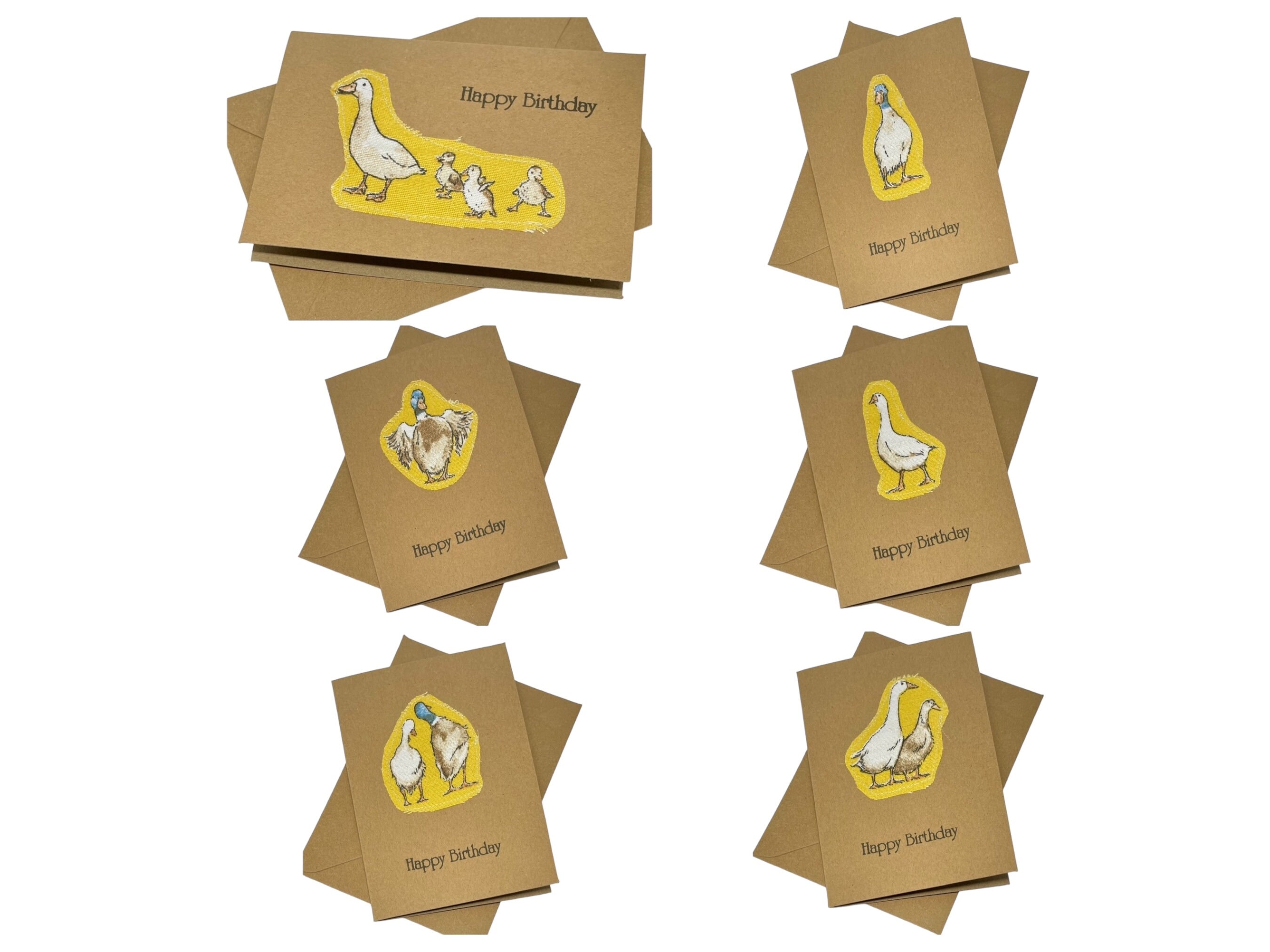 Duck Birthday Cards - Yellow Animal Fabric on Kraft Card. Card for Her ...