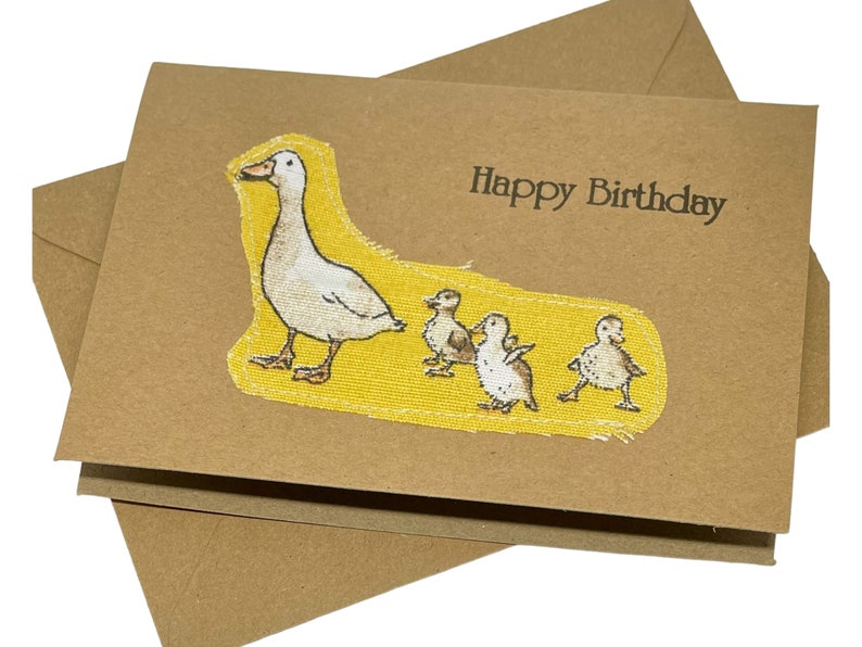 Duck Birthday Cards - Yellow Animal Fabric on Kraft Card. Card for Her ...
