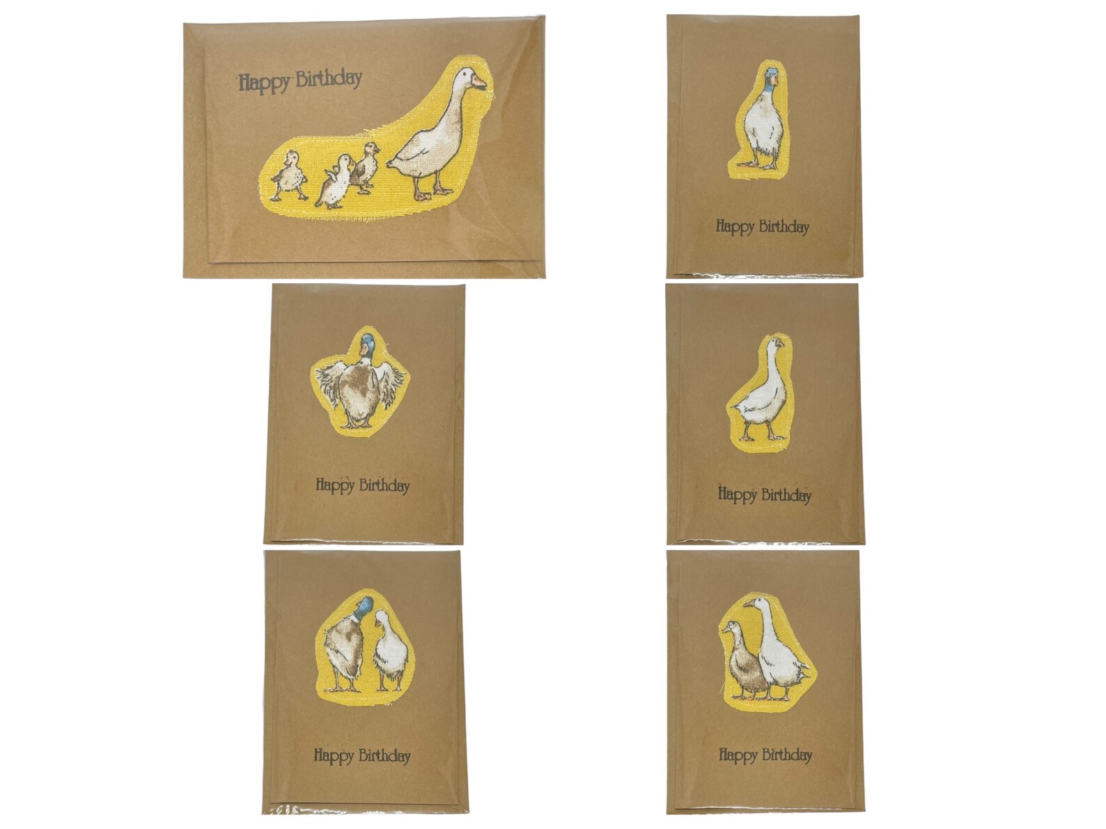 Duck Birthday Cards - Yellow Animal Fabric on Kraft Card. Card for Her ...