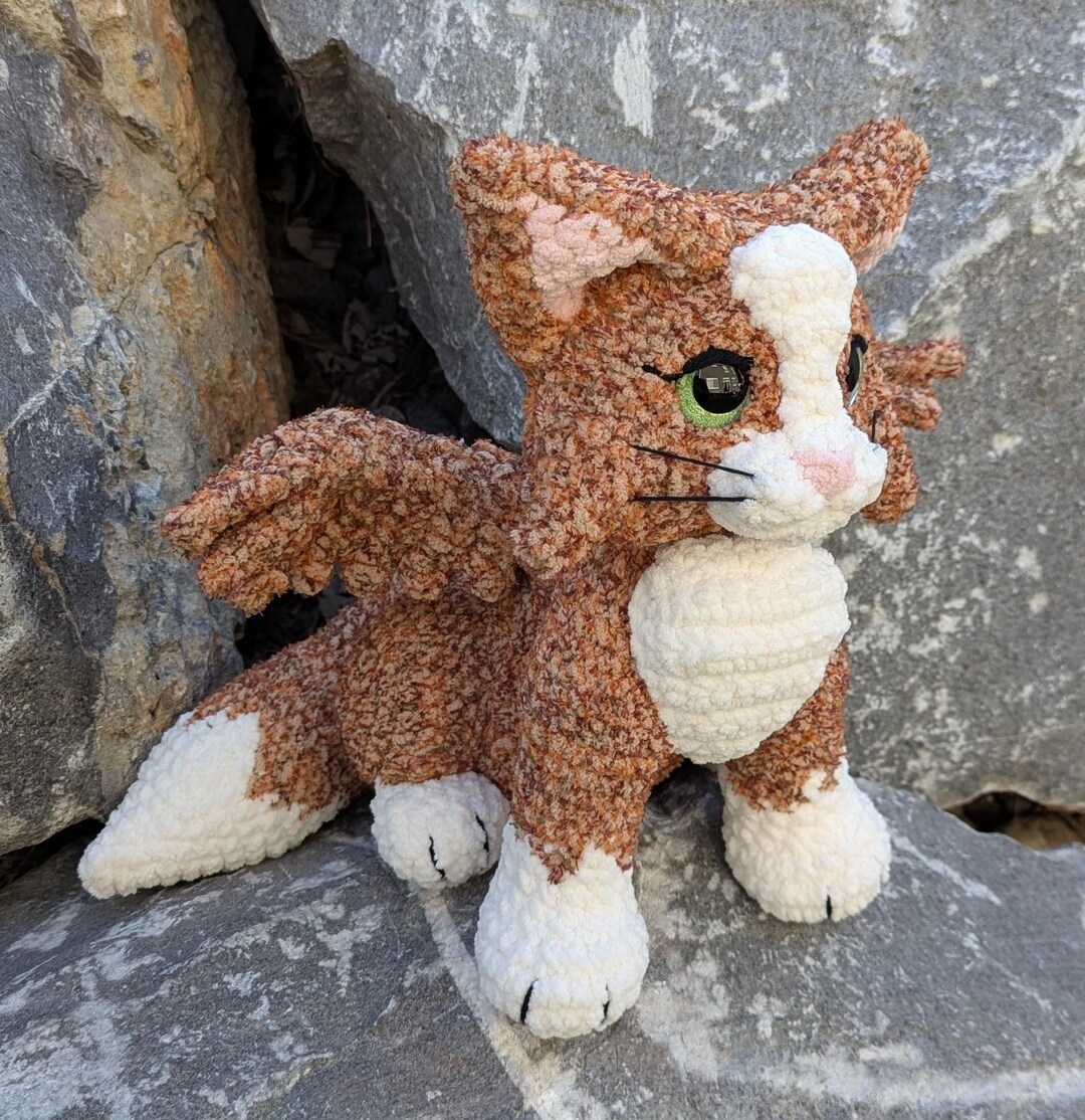 Tressym Winged Cat Plush, Ready to Ship Amigurumi, Soft Chenille Cat ...