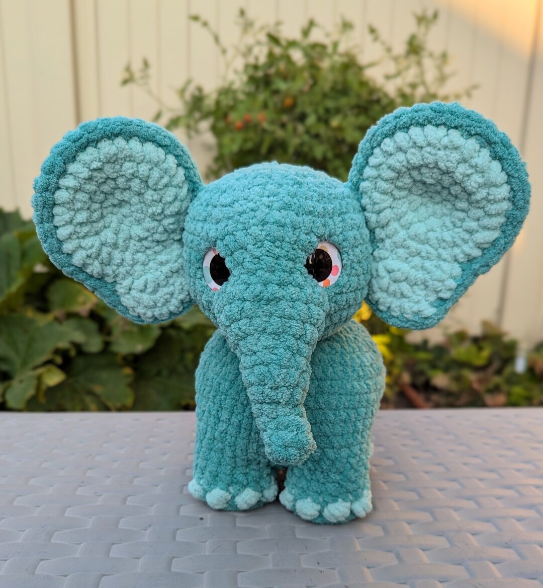 Elephant Crochet Plushie, Teal Turquoise Elephant Stuffed Animal, Soft ...