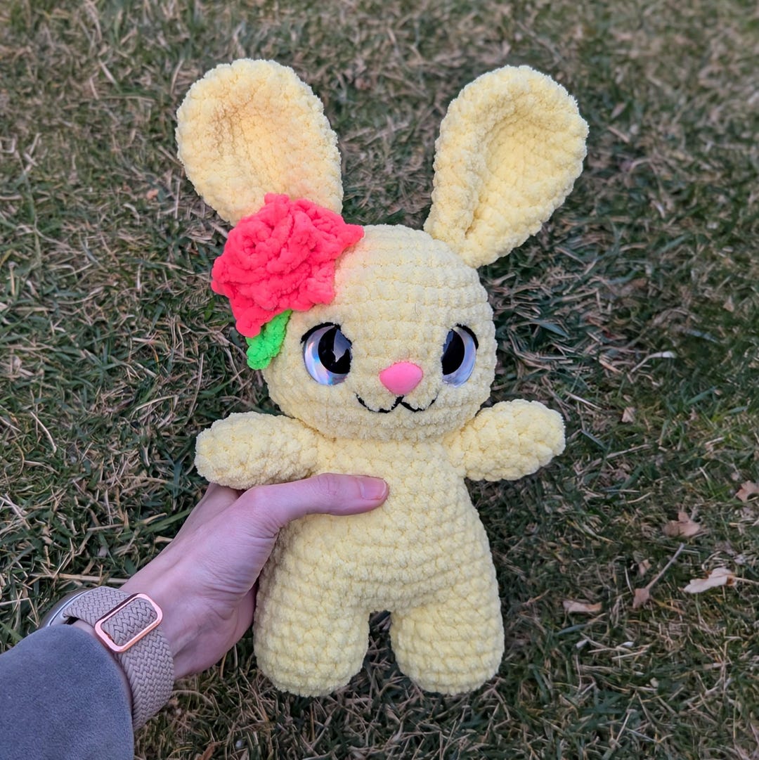 Yellow Rose Bunny Plush, Ready to Ship Amigurumi, Soft Chenille Bunny ...