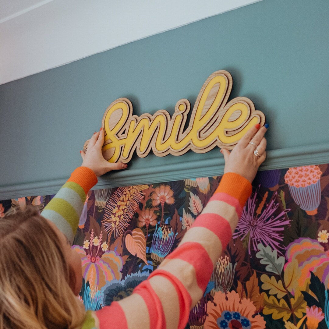Wooden Smile Sign | Long Wall Art for Kids Bedrooms and Colourful Homes ...