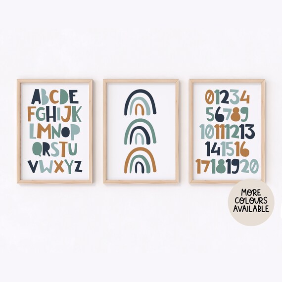 Playroom Print Set Alphabet Numbers and Rainbow Prints - Etsy