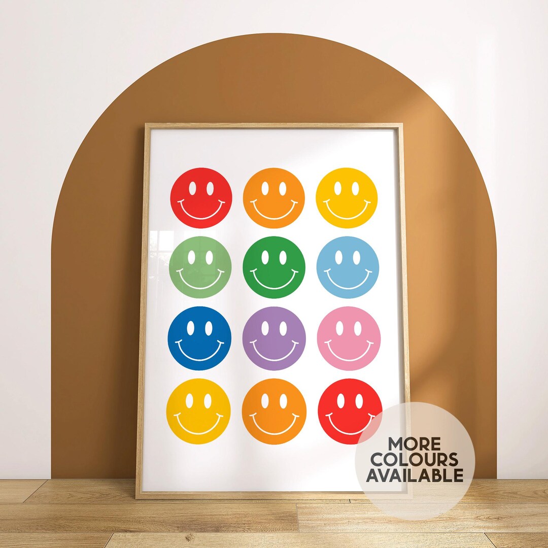 Smiley Faces Print || Rainbow Playroom Print, Colourful Playroom Decor ...
