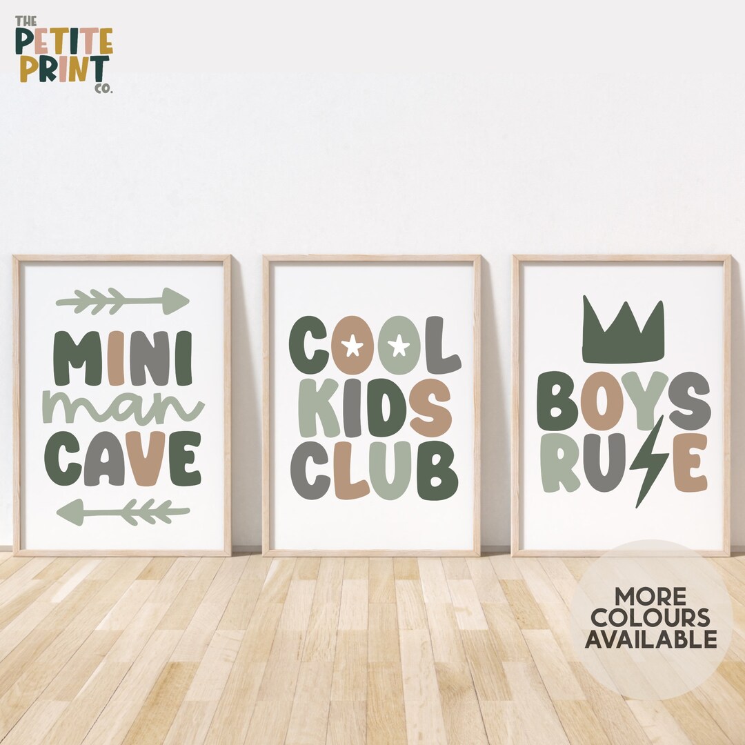 Boys Print Set Mini Man Cave Print Cool Kids Club Print Boys Rule Print ...