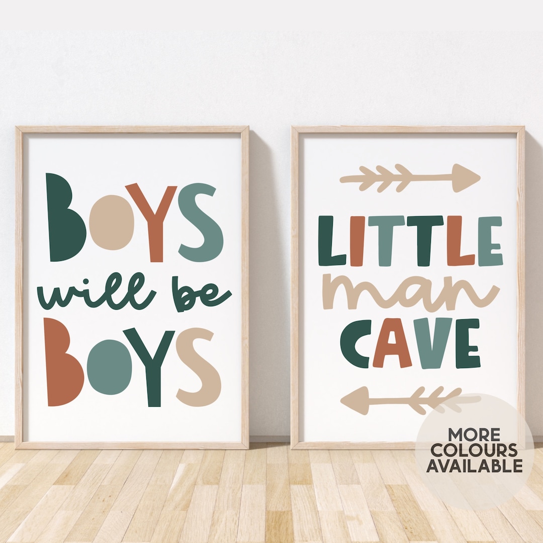 Boys Will Be Boys and Little Man Cave Print Set | Boys Bedroom Prints ...