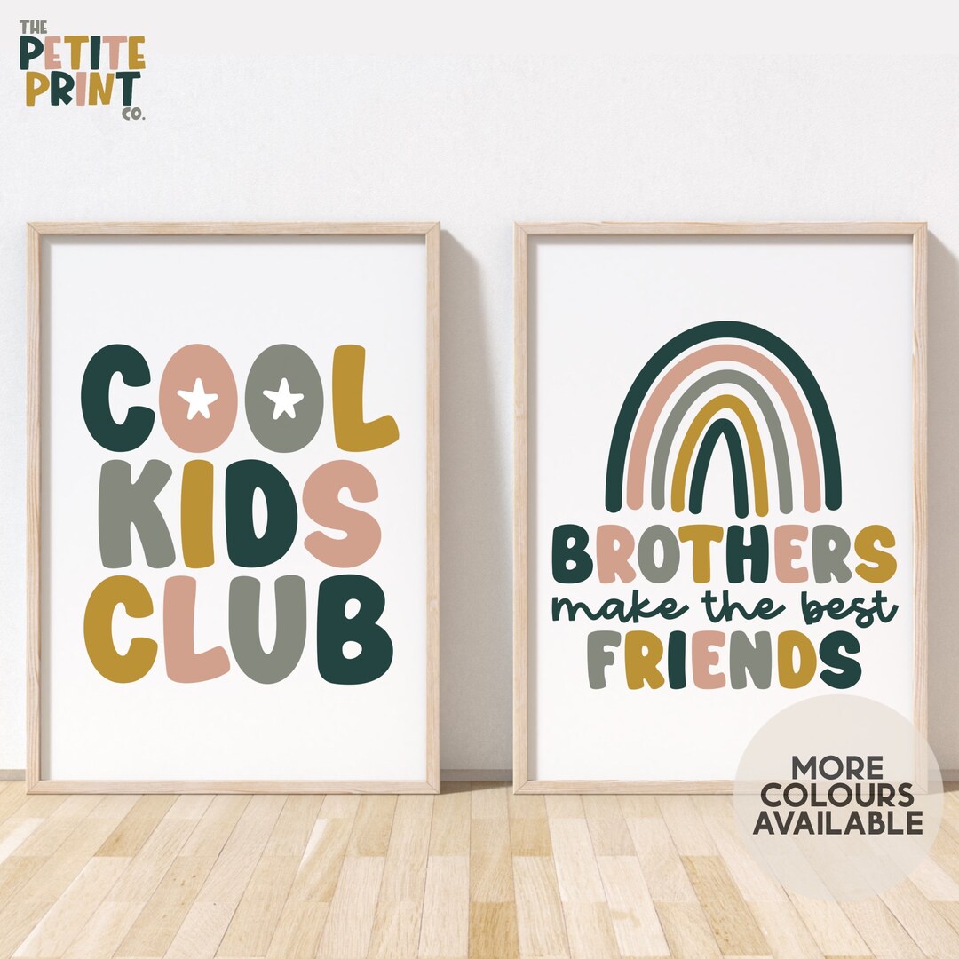 Brothers Print Set Cool Kids Club Print Boys Bedroom Prints Playroom ...