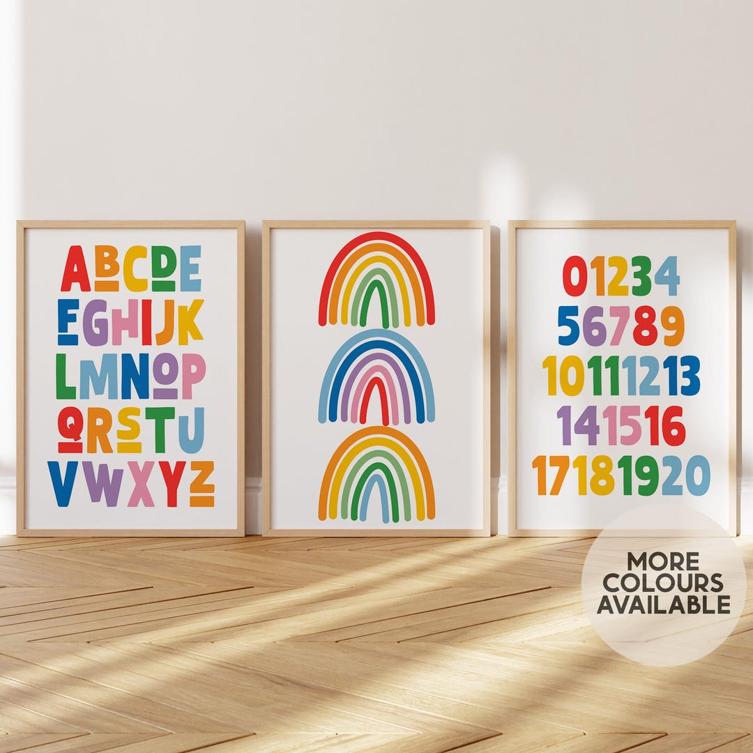 Playroom Print Set | Alphabet, Numbers and Rainbow Prints | Educational ...