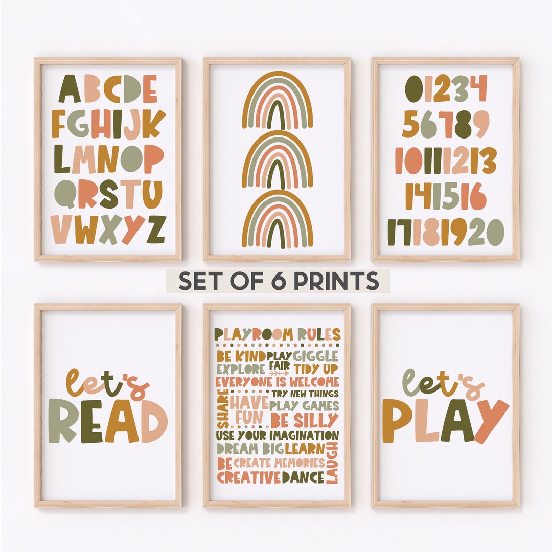 Playroom Print Set Six Boho Prints Playroom Decor Playroom Posters ...