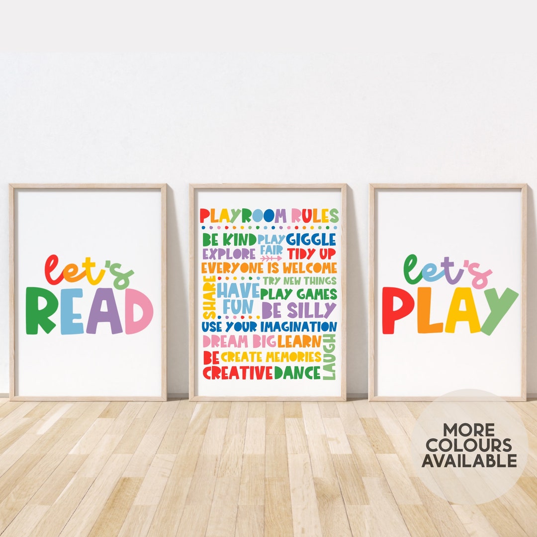 Playroom Print Set | Playroom Rules Print | Lets Read Print | Lets Play ...