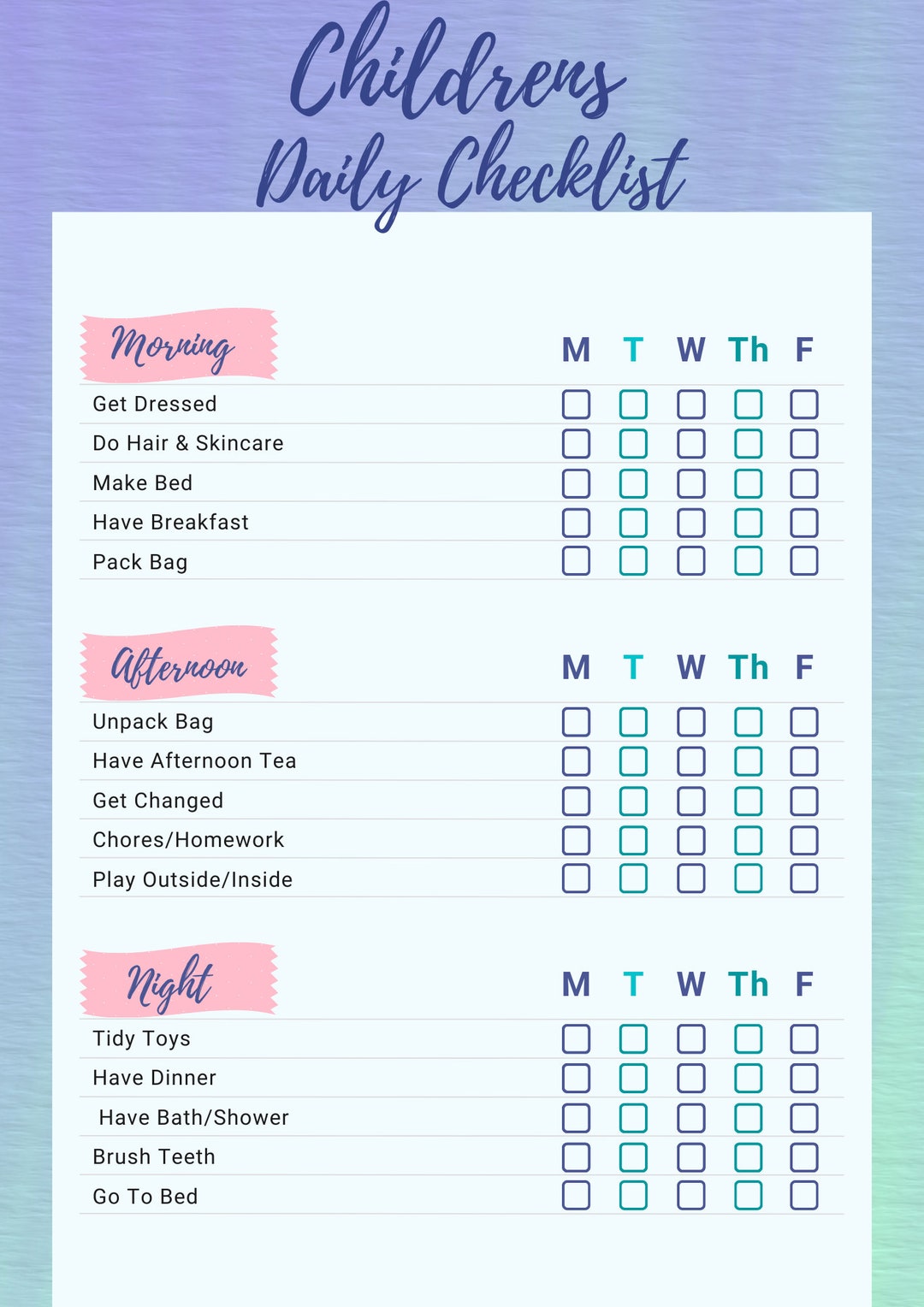 Children’s Daily Planner - Digital Download - Etsy