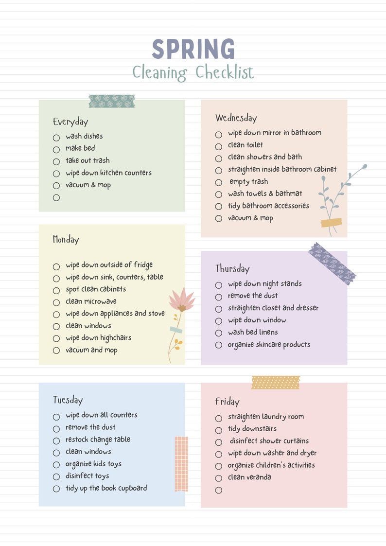 Spring Cleaning Checklist - Printable and Editable - Etsy
