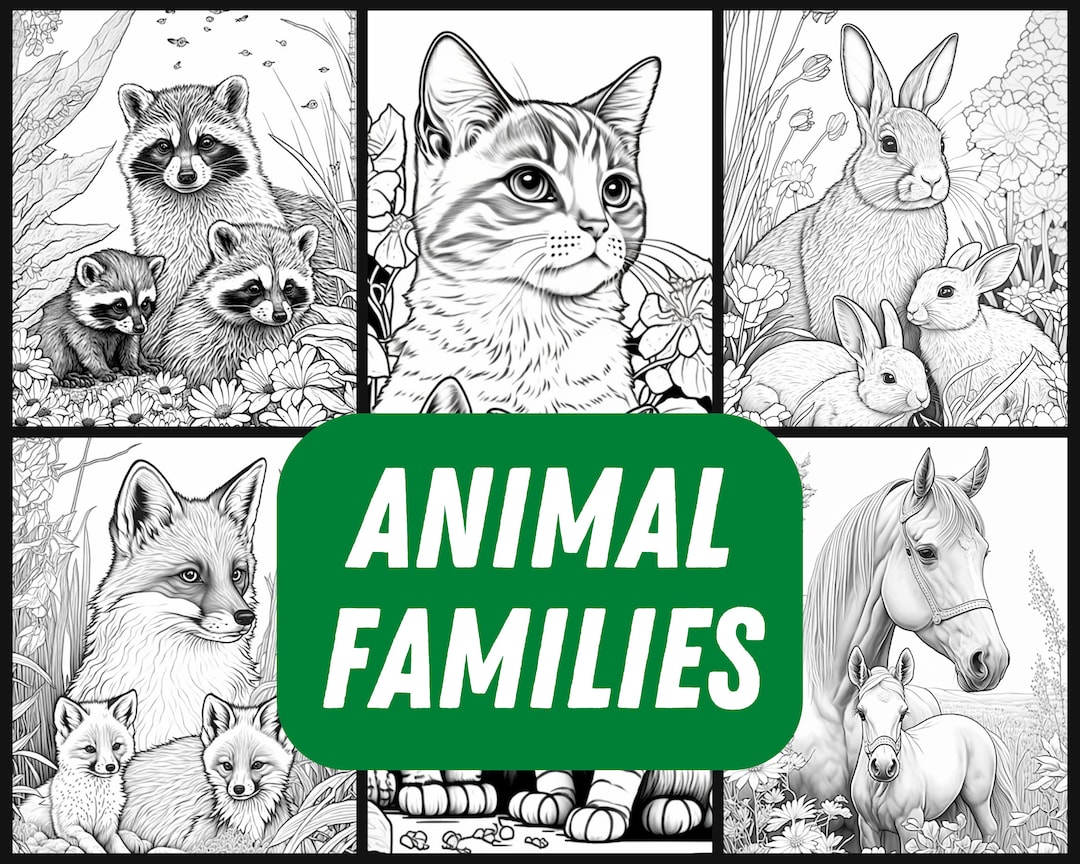 Animal Families Coloring Book: 8 Printable PDF Pages Featuring Parent ...