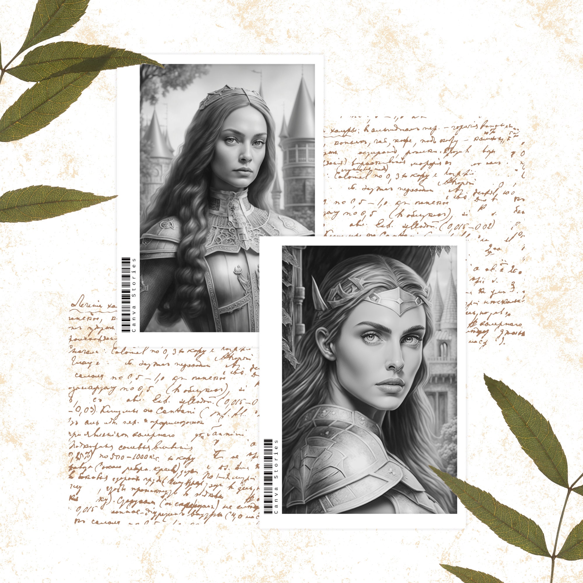 Lady Knights the Grayscale 8 Coloring Pages Instant Download Printable ...