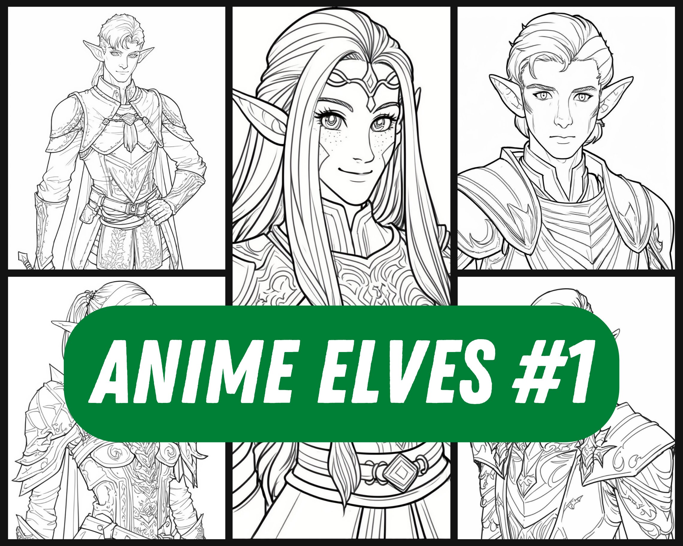 8 Coloring Pages of Anime Elves Instant Download Printable PDF in ...