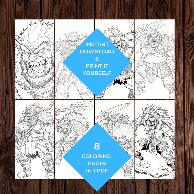 8 Coloring Pages of Anime Orcs Instant Download Printable PDF in ...