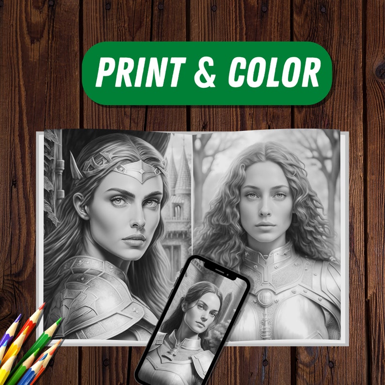 Lady Knights the Grayscale 8 Coloring Pages Instant Download Printable ...